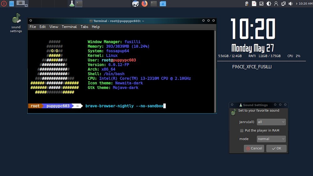 puppy linux F96CE_XFCE_FUSILLI 4.4 の音質が好き: LinuxでCD音楽再生 PuppyLinux編