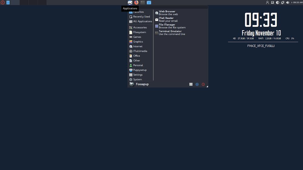 Fossapup64 "9.5" "9.6" "Xfce" "RT" ずらり: LinuxでCD音楽再生 PuppyLinux編